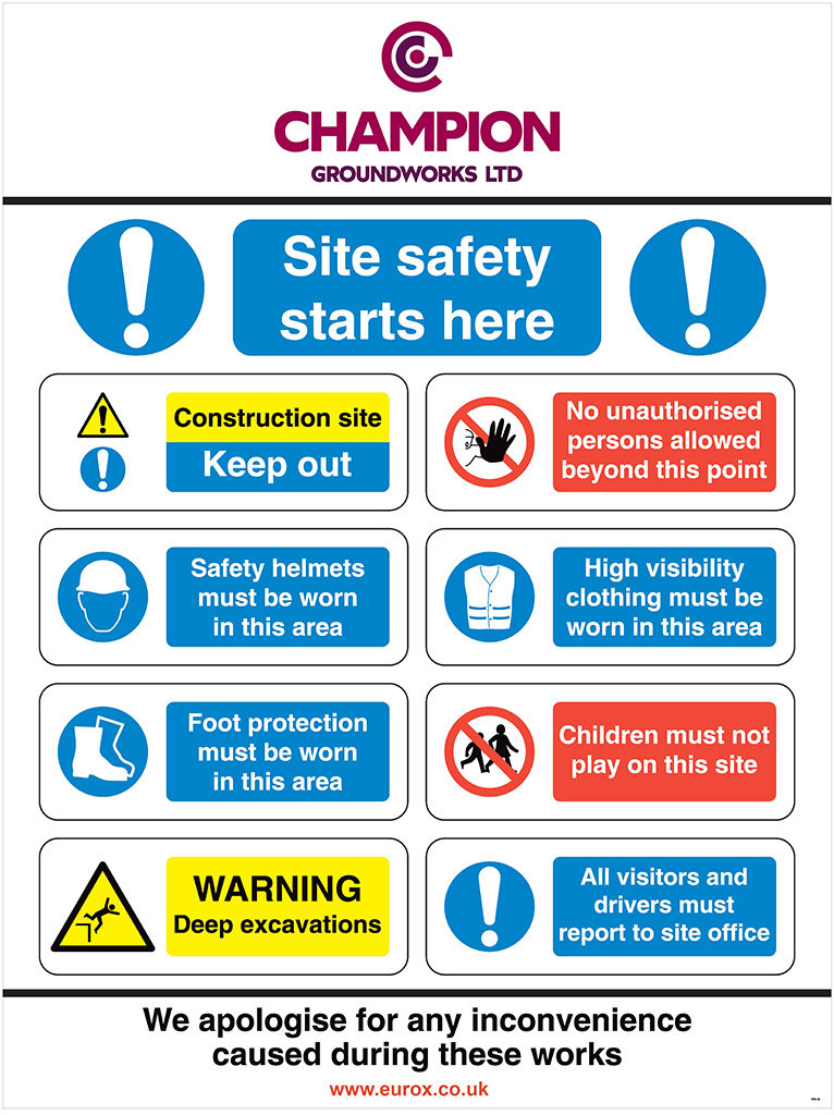 CHAMPION SITE SAFETY SIGNS FFS38 900 X 1200MM 4MM CORREX | Eurox ...
